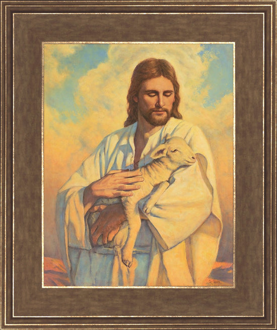 In His Arms by Del Parson features Jesus Christ in a white robe holding ...