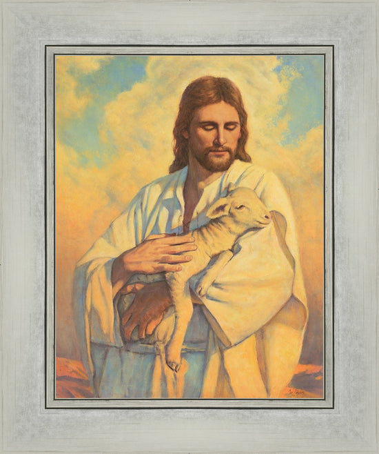In His Arms by Del Parson features Jesus Christ in a white robe holding ...