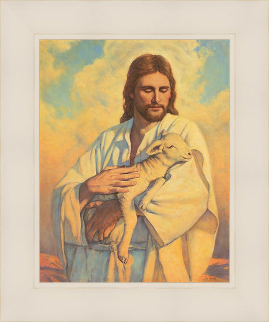 In His Arms by Del Parson features Jesus Christ in a white robe holding ...