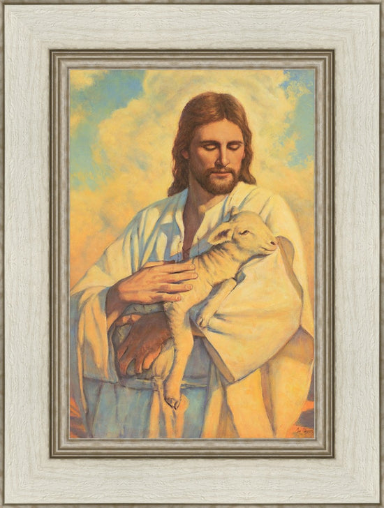 In His Arms by Del Parson features Jesus Christ in a white robe holding ...
