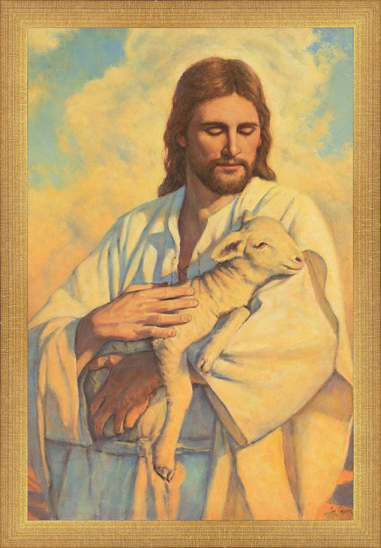 In His Arms by Del Parson features Jesus Christ in a white robe holding ...
