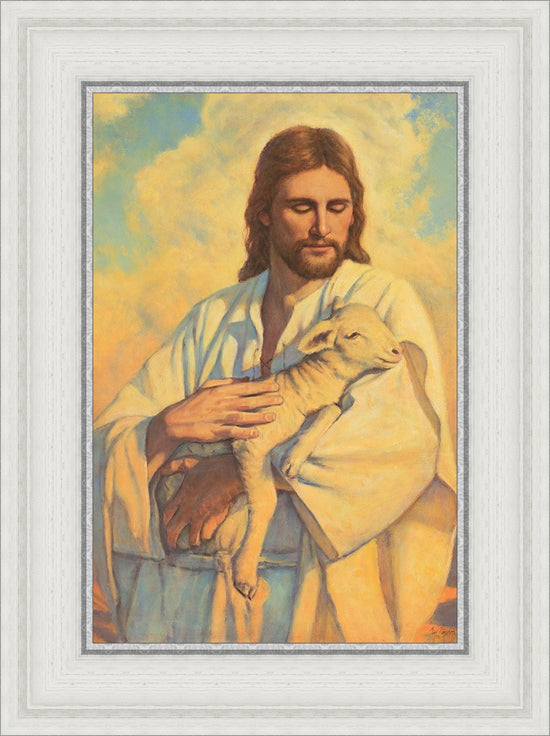 In His Arms by Del Parson features Jesus Christ in a white robe holding ...