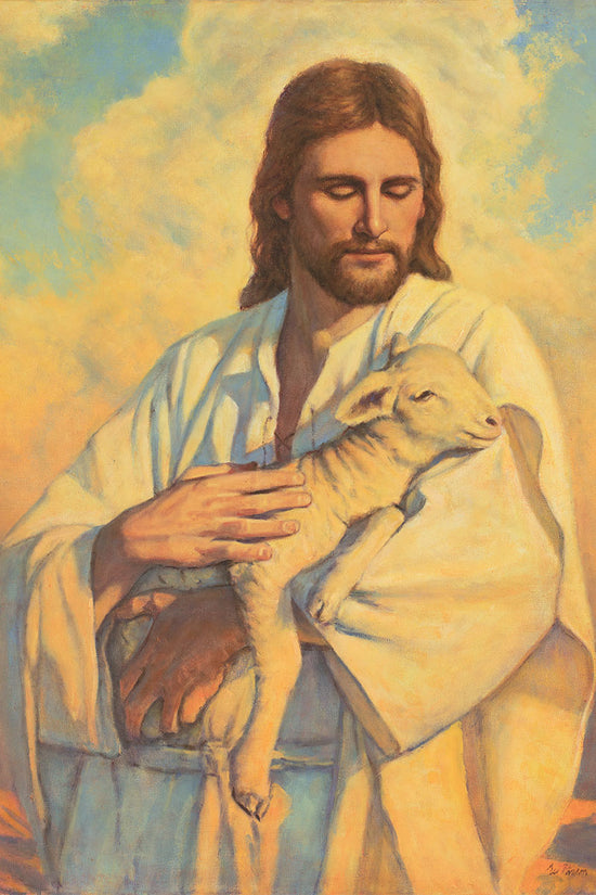 In His Arms by Del Parson features Jesus Christ in a white robe holding ...