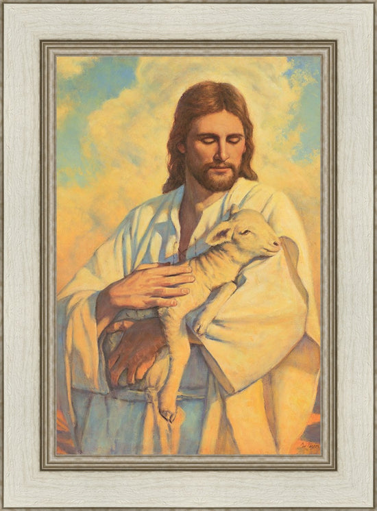In His Arms by Del Parson features Jesus Christ in a white robe holding ...