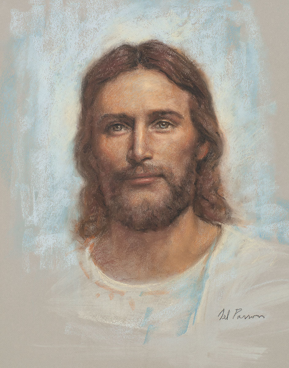 Holy One by Del Parson Portrait of Christ with a light blue background ...