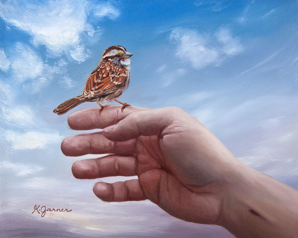 Every Sparrow is Known by Katie Garner jesus christ holding a sparrow ...