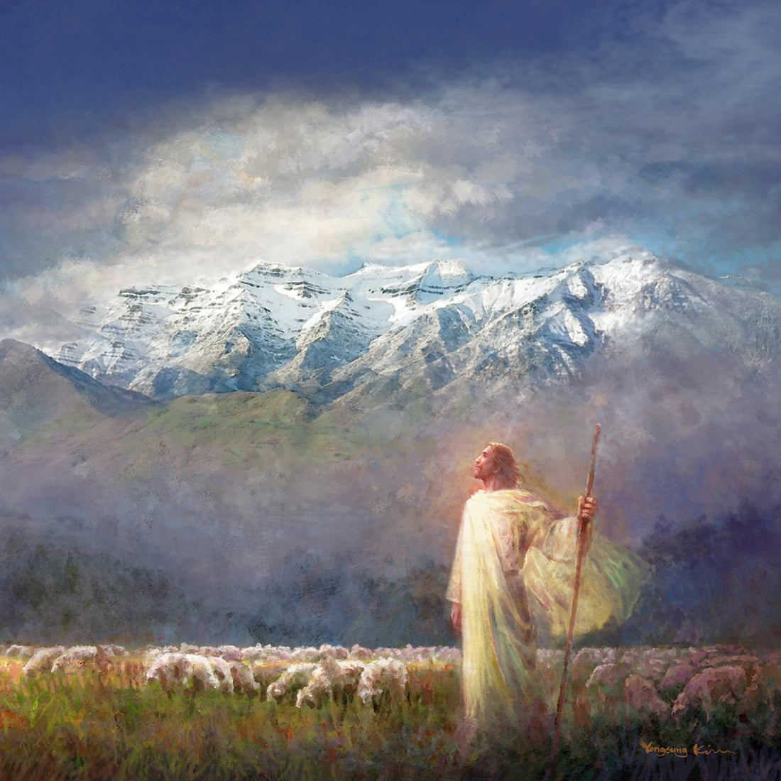 You Came Near by Yongsung Kim Jesus Christ in a Field with a flock of ...